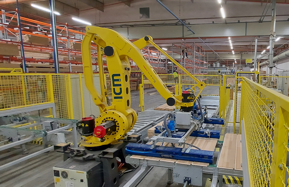 Robotska linija za depaletiziranje parketa • magazin Mehatronika